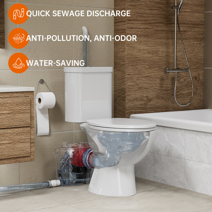 SUPERFLO Macerating Toilet with 600W Macerator Pump Upflush Toilet for Basement with Extension ...